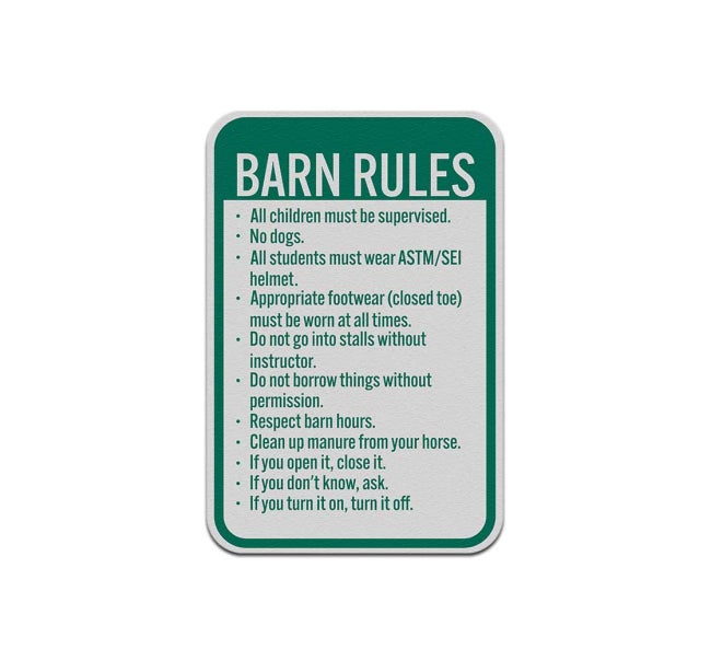Barn Rules Aluminum Sign (Reflective)