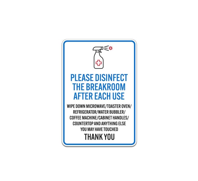 Disinfect After Each Use Thank You Aluminum Sign (Non Reflective)